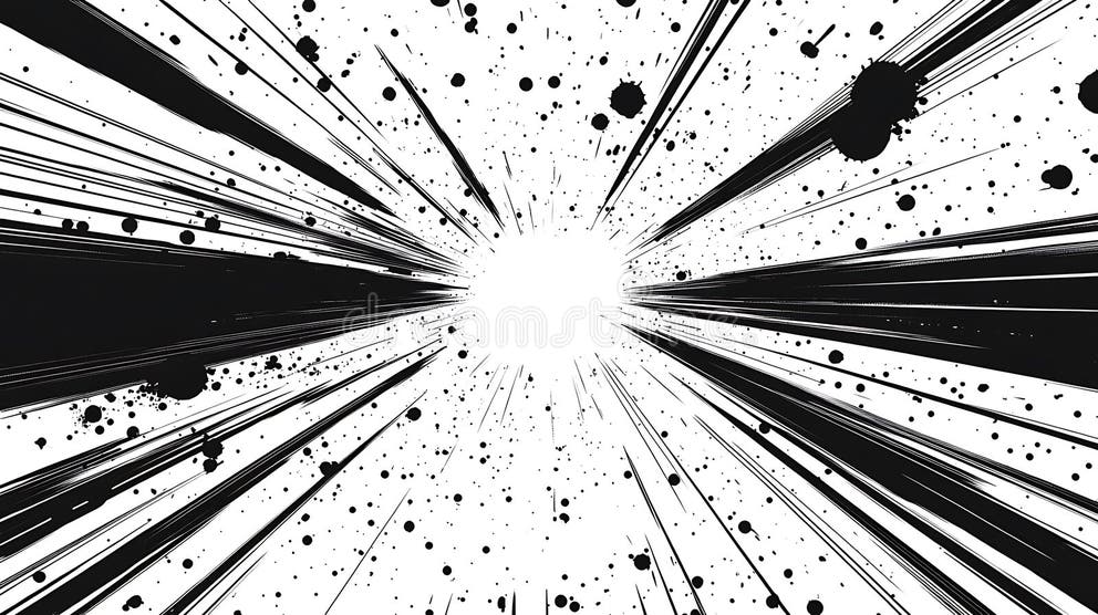 Dynamic Black and White Explosion Effect with Radial Lines and Splatter ...