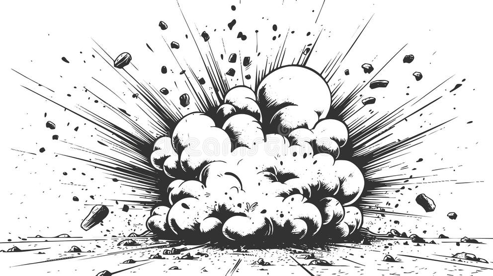 Dynamic Black and White Explosion Illustration with Smoke and Debris ...