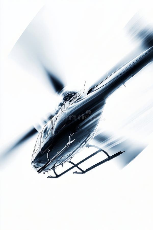 Dynamic Black and White Helicopter in Motion with Blurred Rotor Blades ...