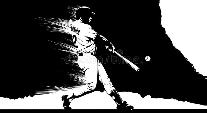 A Dynamic Black-and-white Illustration of a Baseball Player in Mid ...