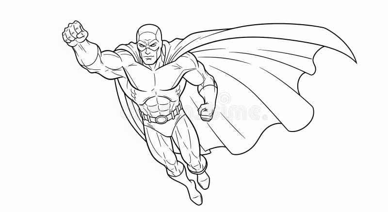 Dynamic Black and White Line Art Illustration of a Powerful Comic Book ...