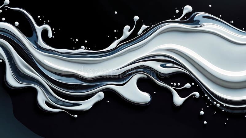 Dynamic Black and White Liquid Splash Art with Flowing Abstract ...