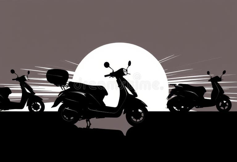 Dynamic Black White Scooter Silhouettes Minimalist, Sharp Lines, Speed ...