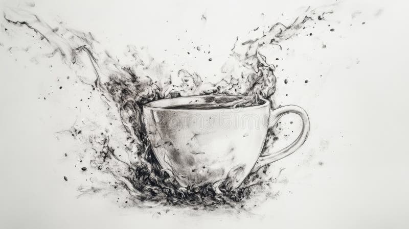 Dynamic Black and White Splash Art of Coffee Cup Capturing Motion Stock ...