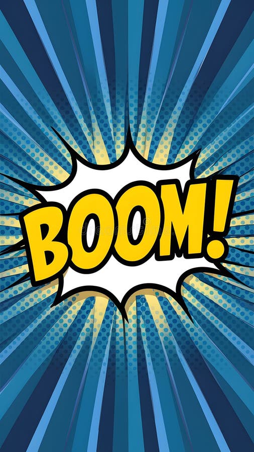 Dynamic Blast Comic Style BOOM! with Yellow Letters, Dotted Blue ...