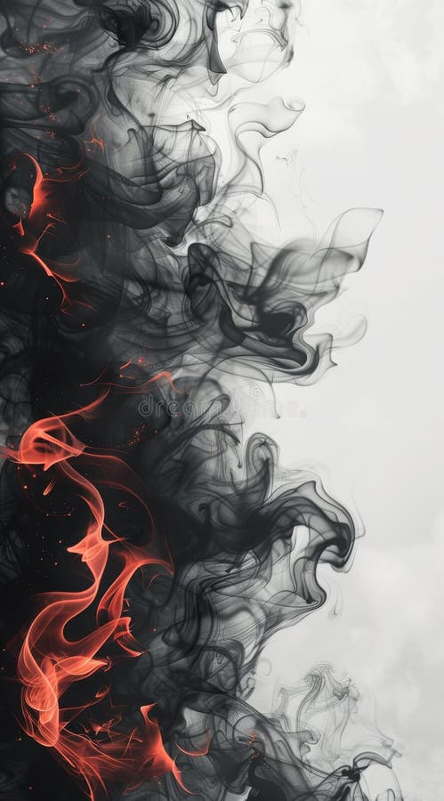 Dynamic Blend of Black Smoke and Red Fire on a White Background ...