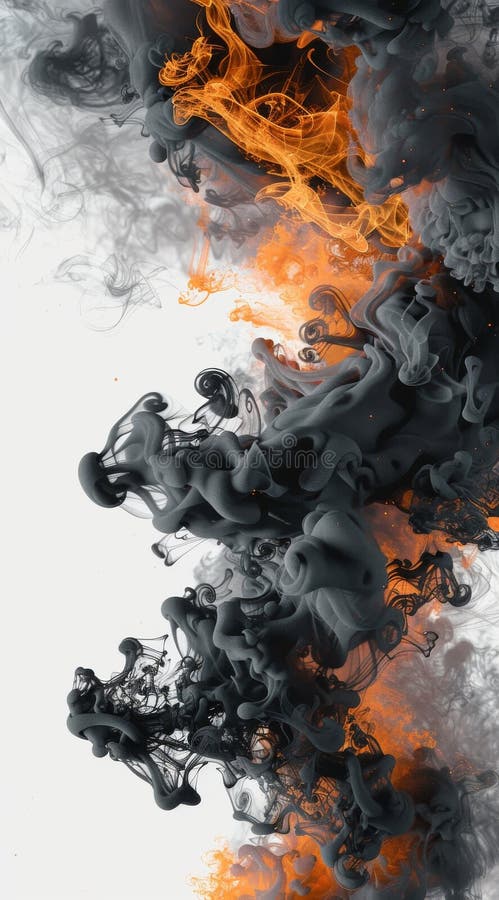 Dynamic Blend of Black Smoke and Red Fire on a White Background ...