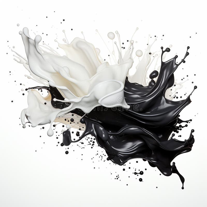 Dynamic Blending Black and White Liquid Splash with Flying Beautiful ...
