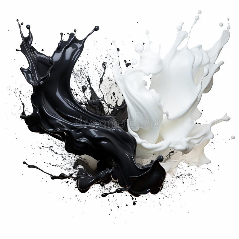 Dynamic Blending Black and White Liquid Splash with Flying Beautiful ...