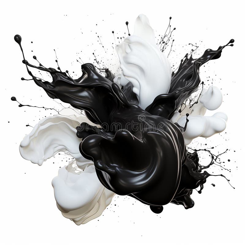 Dynamic Blending Black and White Liquid Splash with Flying Beautiful ...