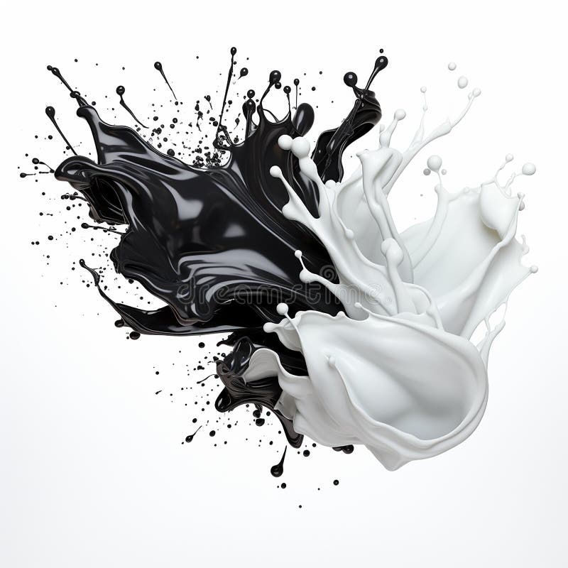 Dynamic Blending Black and White Liquid Splash with Flying Beautiful ...