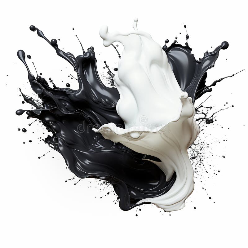 Dynamic Blending Black and White Liquid Splash with Flying Beautiful ...