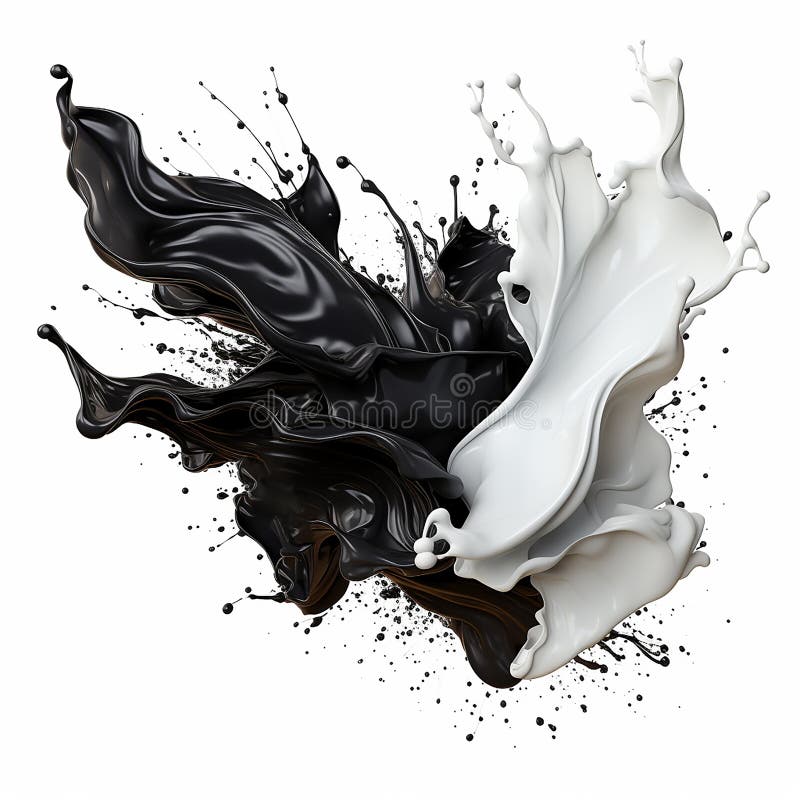 Dynamic Blending Black and White Liquid Splash with Flying Beautiful ...