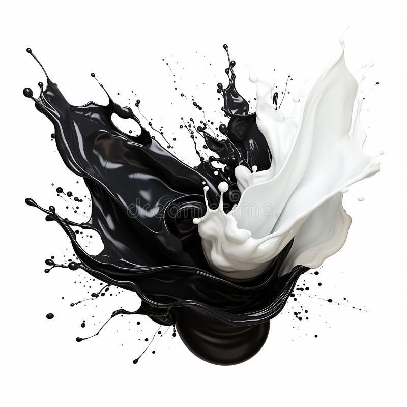 Dynamic Blending Yellow, Black and White Liquid Splash with Flying ...