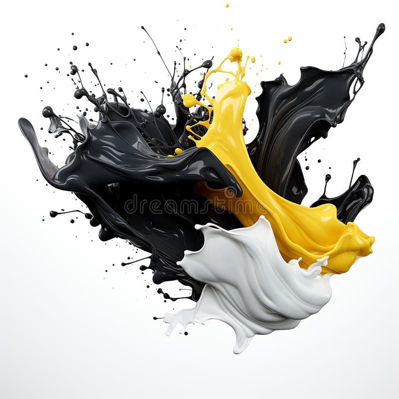 Dynamic Blending Yellow, Black and White Liquid Splash with Flying ...