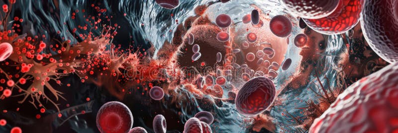 Dynamic Blood Cells and Pathogens Illustration. Medical Research and ...
