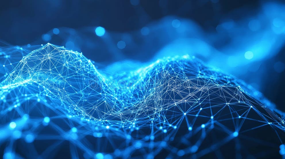 Dynamic Blue Abstract Wave Formed by Interconnected Lines and Points ...