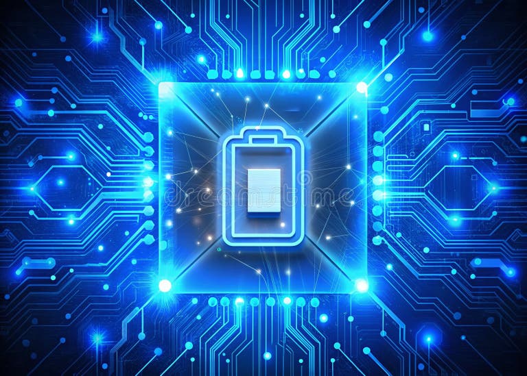 Dynamic Blue Battery Logo Futuristic Power Reserve and Data Transfer ...
