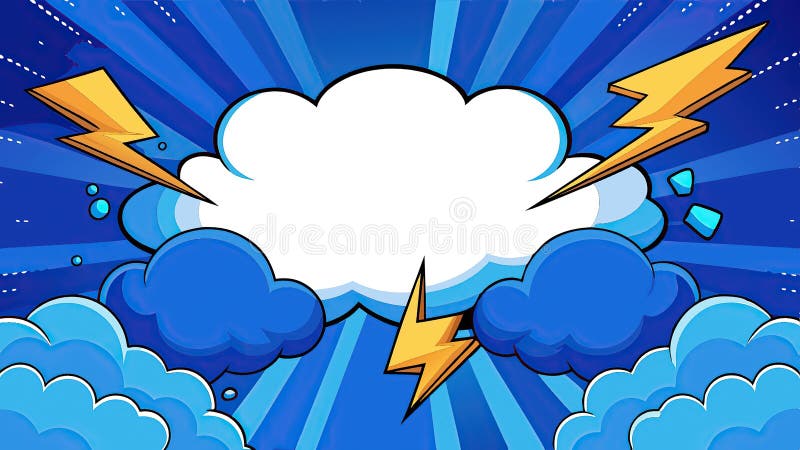 Dynamic Blue Comic Background with Clouds and Lightning Bolts Stock ...
