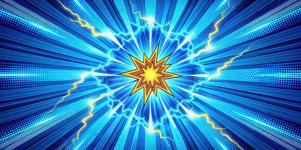 Dynamic Blue Comic Book Explosion Background with Energy Rays and ...