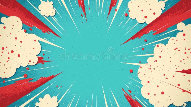 Dynamic Blue Comic Book Style Background Explosion Rays Dots Pop Art ...