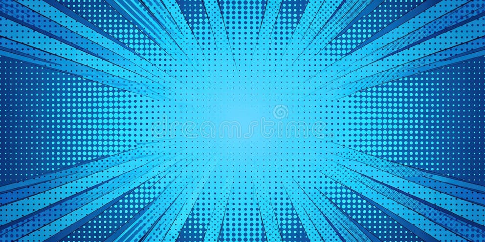 Dynamic Blue Comic Book Style Background with Radial Burst and Halftone ...