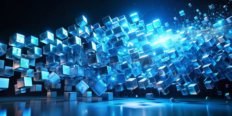 Dynamic Blue Cube Cluster Explosion a Futuristic 3D Render Showcasing a ...