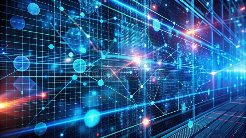 Dynamic Blue Data Matrix Simulation Futuristic HUD Screen Visualization ...