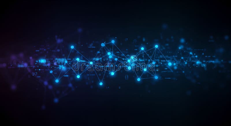 Dynamic Blue Data Network: Interconnected Nodes and Digital Information ...