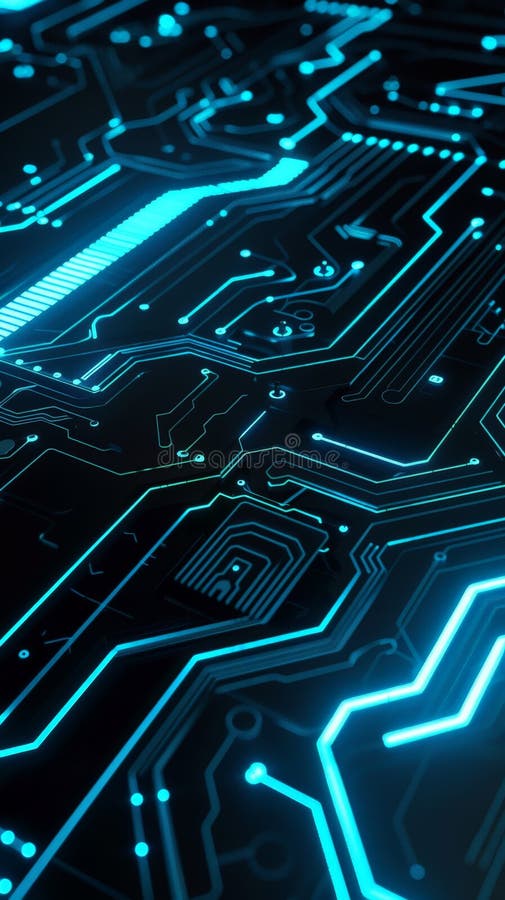 Dynamic Blue Digital Circuits Flowing on a Dark Backdrop. Concept of ...
