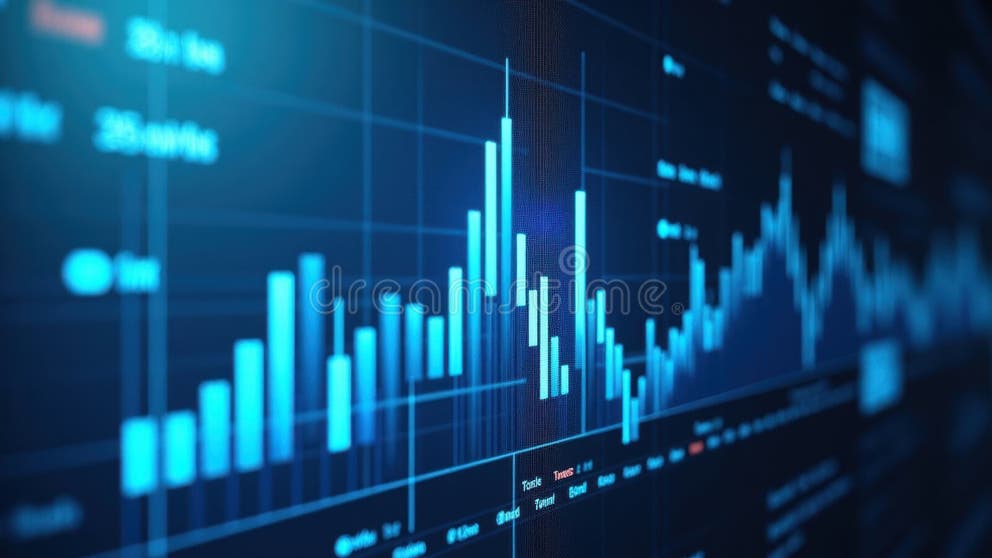 Dynamic Blue Financial Data on a Screen Shows Upward Trends ...