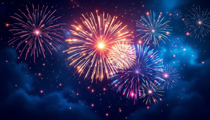 Dynamic Blue Fireworks Display Lighting Up the Sky Stock Illustration ...