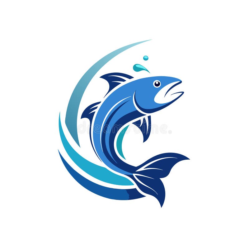 Dynamic Blue Fish Leaping from Stylized Water Graphic in Bold Vector ...