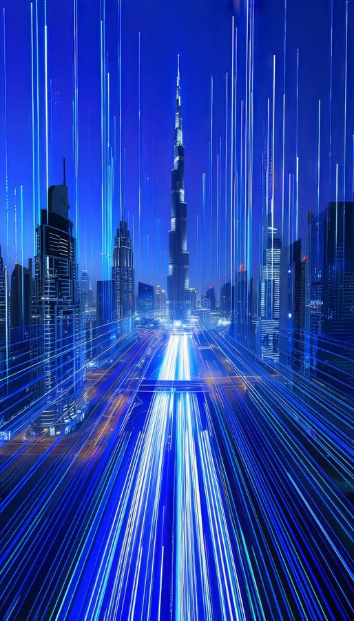 Dynamic Blue Light Streaks on Abstract Backdrop Symbolizing Rapid Data ...