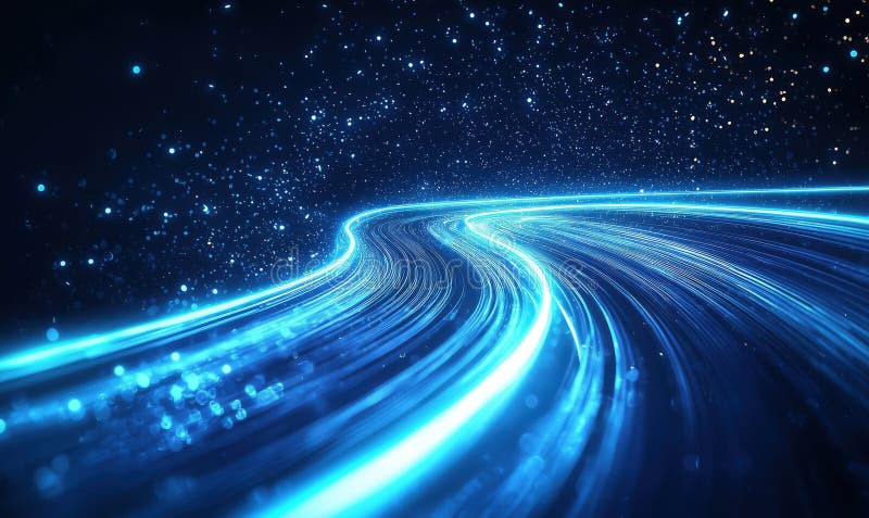 Dynamic Blue Light Trails Creating Sense Speed Motion Digital Landscape ...