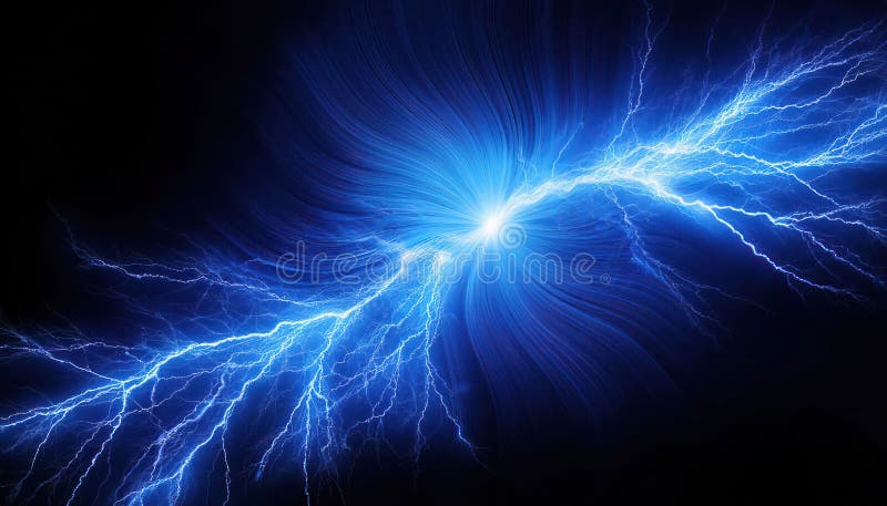 Dynamic Blue Lightning Bolt with Radiating Energy on Black Background ...