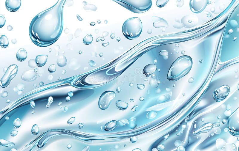 Dynamic Blue Liquid Waves with Floating Droplets on a Reflective ...