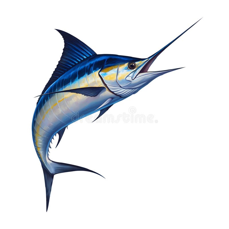 Dynamic Blue Marlin Fish Illustration Jumping Out of Water Stock ...