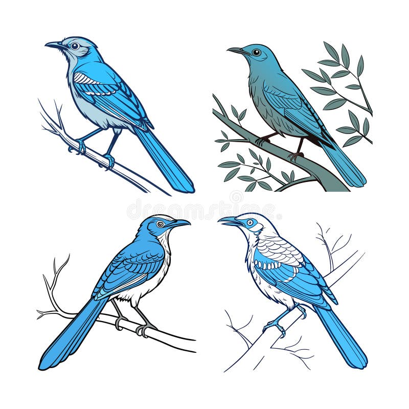 Dynamic Blue Mockingbird Bird Artwork Stock Vector - Illustration of ...
