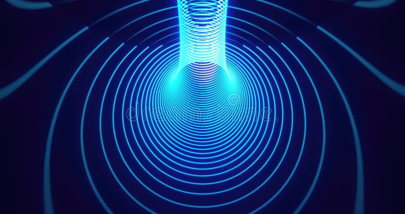 Dynamic Blue Neon Light Trails Forming Wave-like Tunnel Patterns in a ...