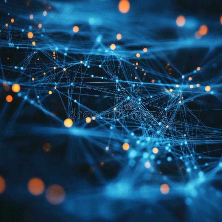 Dynamic Blue Network with Orange Nodes Representing Digital ...