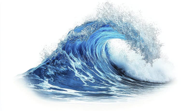 Dynamic Blue Ocean Wave Crashing on White Background Stock Illustration ...