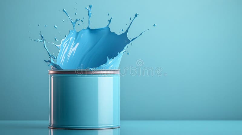 Dynamic Blue Paint Splash from Metallic Can Against Monochromatic ...