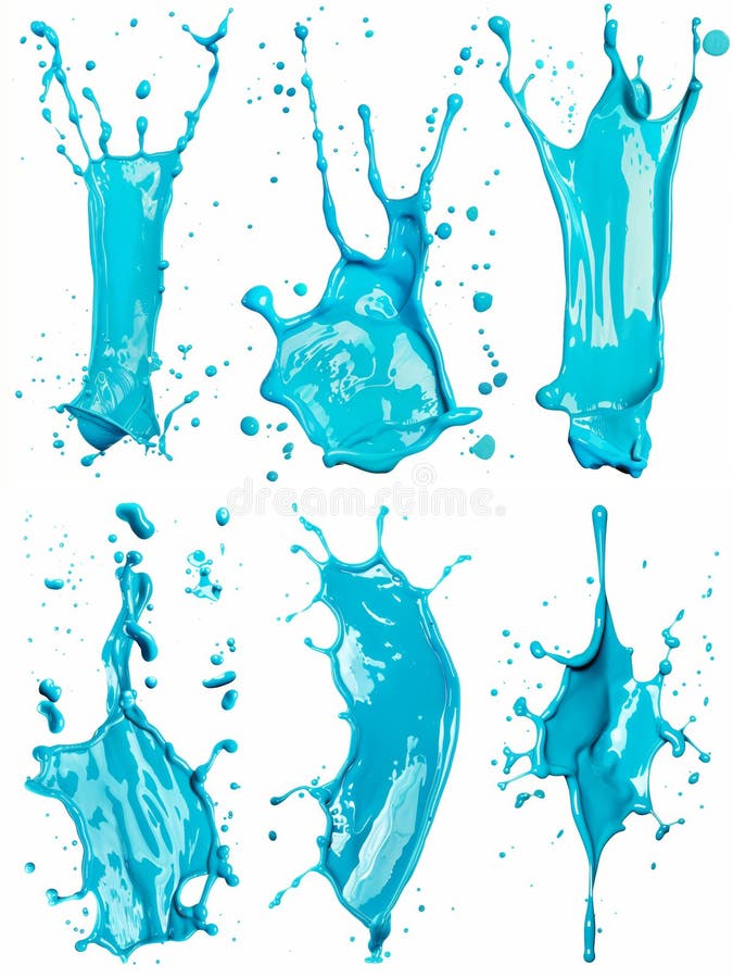 Dynamic Blue Paint Splashes on White Background in Various Creative ...