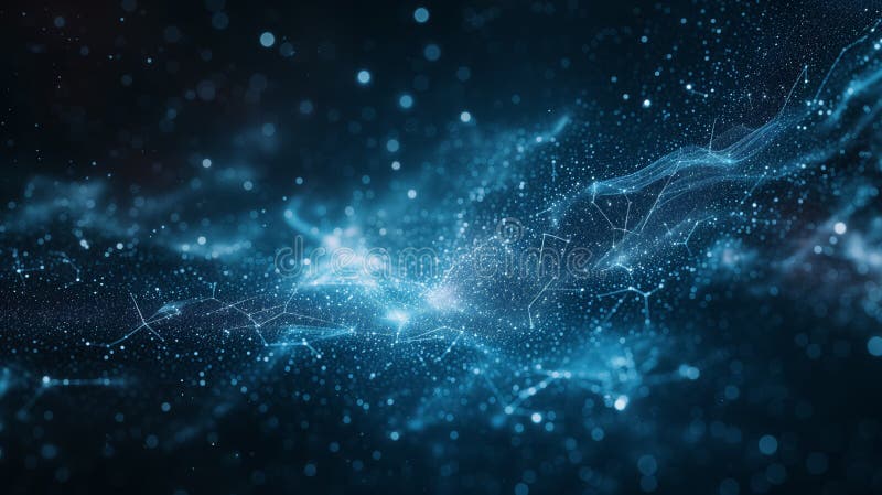 Dynamic Blue Particle Network on a Dark Background Stock Illustration ...
