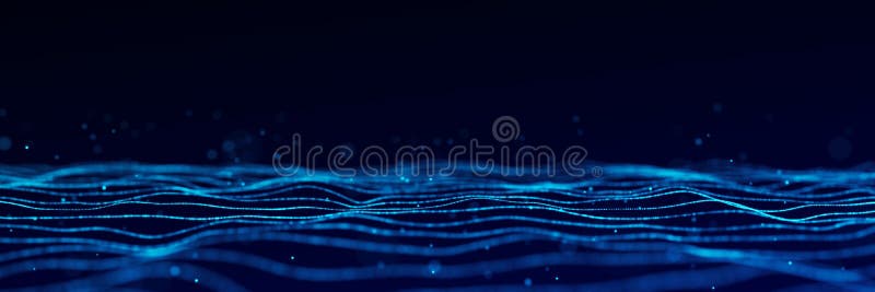 Dynamic Blue Particle Wave. Futuristic Point Wave. Flow Digital Structure. Data Technology ...