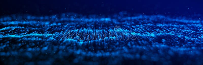 Dynamic Blue Particle Wave. Futuristic Point Glowing Wave. Flow Digital Structure. Data ...