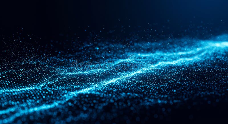 Dynamic Blue Particle Waves in Motion Creating Light Trails on a Dark ...