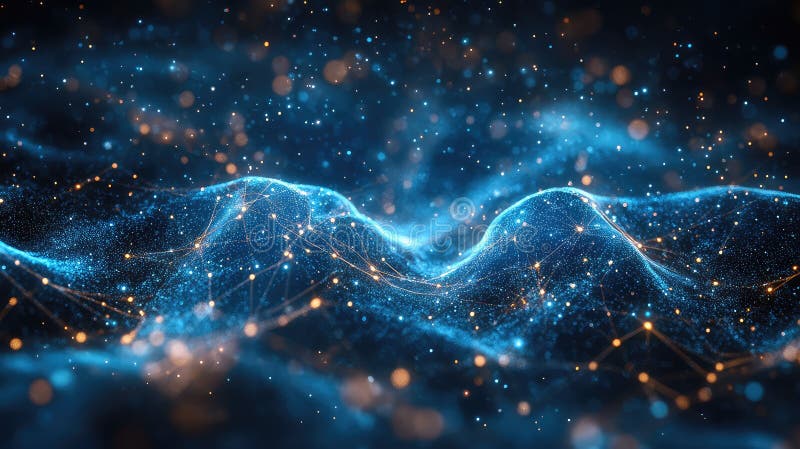 Dynamic Blue Particle Waves in Virtual Cyberspace - Digital Background ...