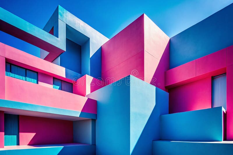 Dynamic Blue and Pink Geometric Architectural Design a Futuristic ...